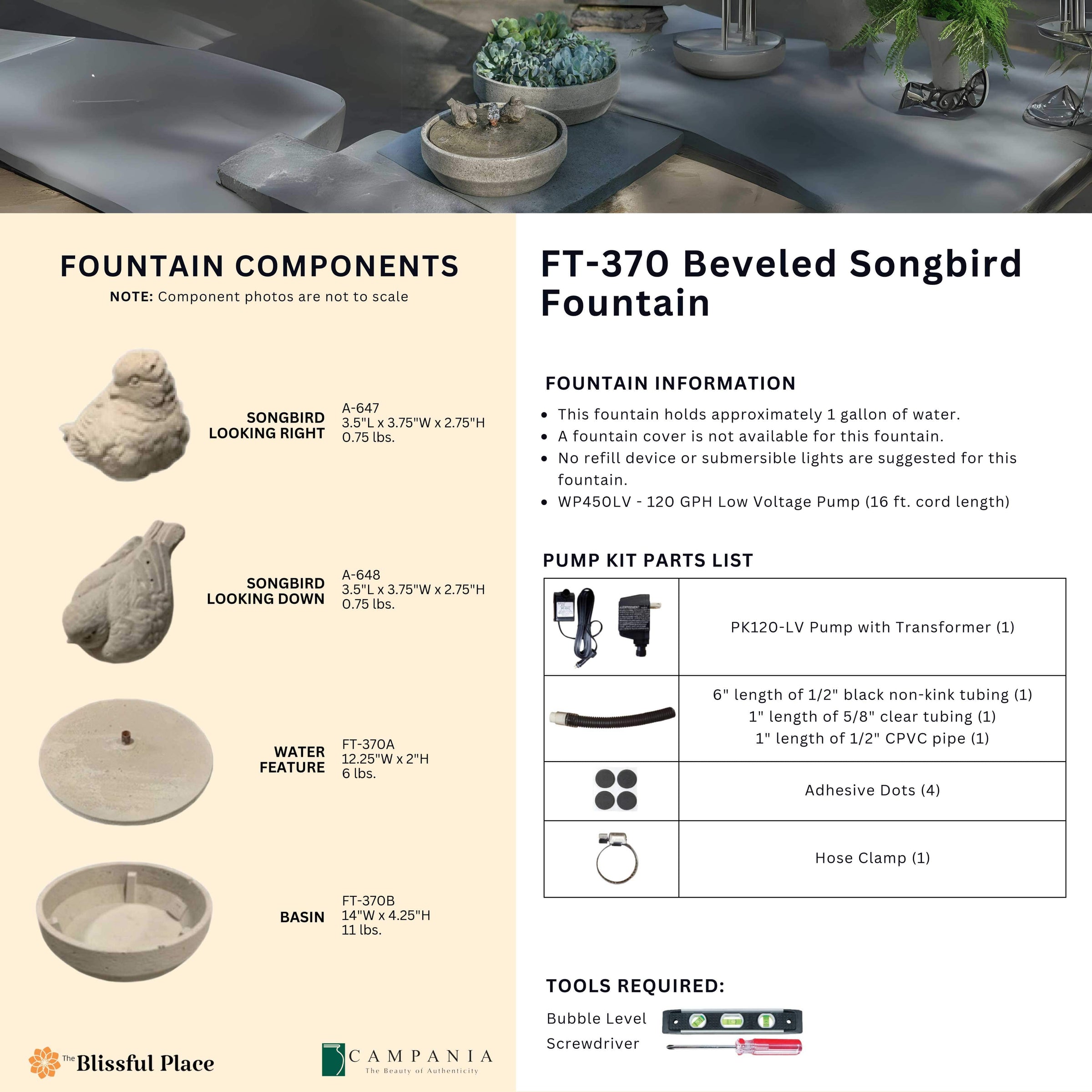Beveled Songbird Fountain Campania【Bask in Bliss】 — The Blissful Place