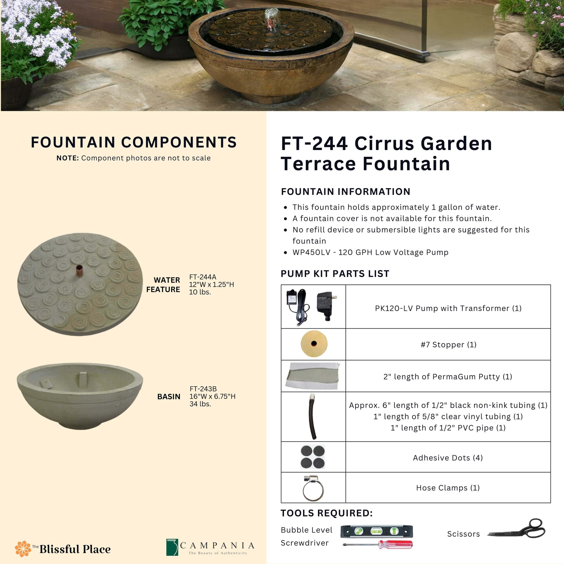 Cirrus Garden Terrace Fountain Campania【Bask in Bliss】 — The Blissful Place