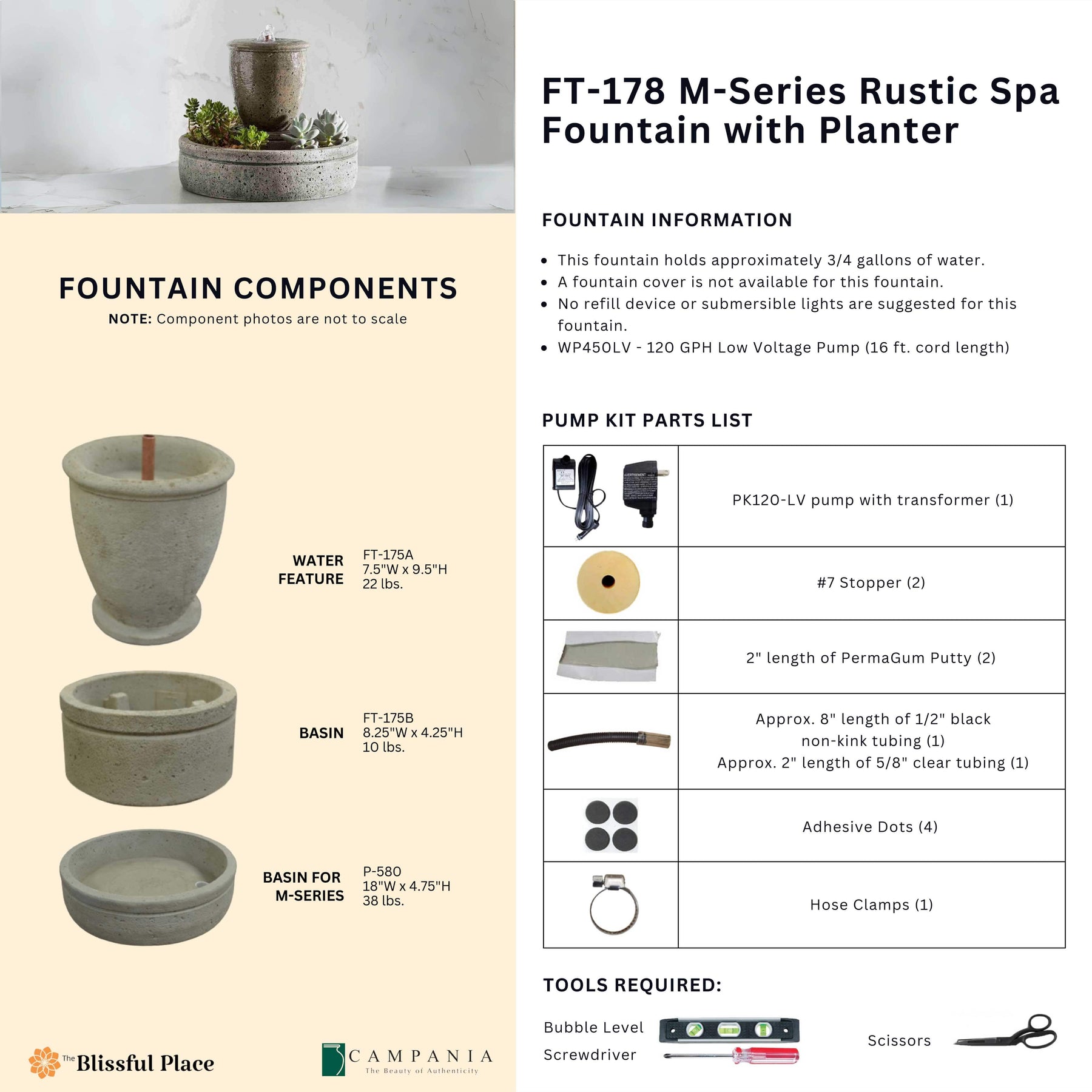 M-Series Rustic Spa Fountain with Planter Campania — The Blissful Place