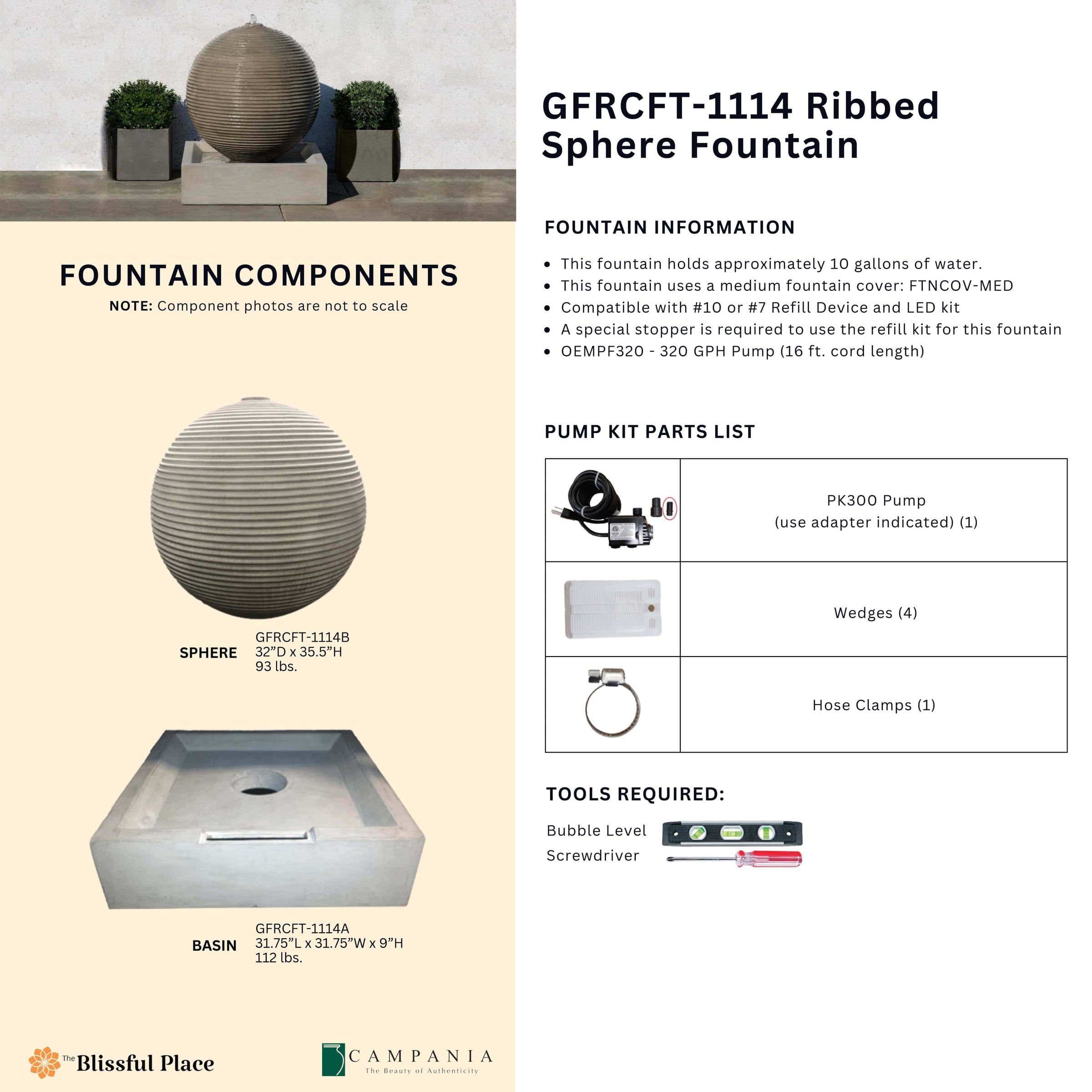 Ribbed Sphere Fountain Campania 【Enhance Your Ambiance】 — The Blissful ...