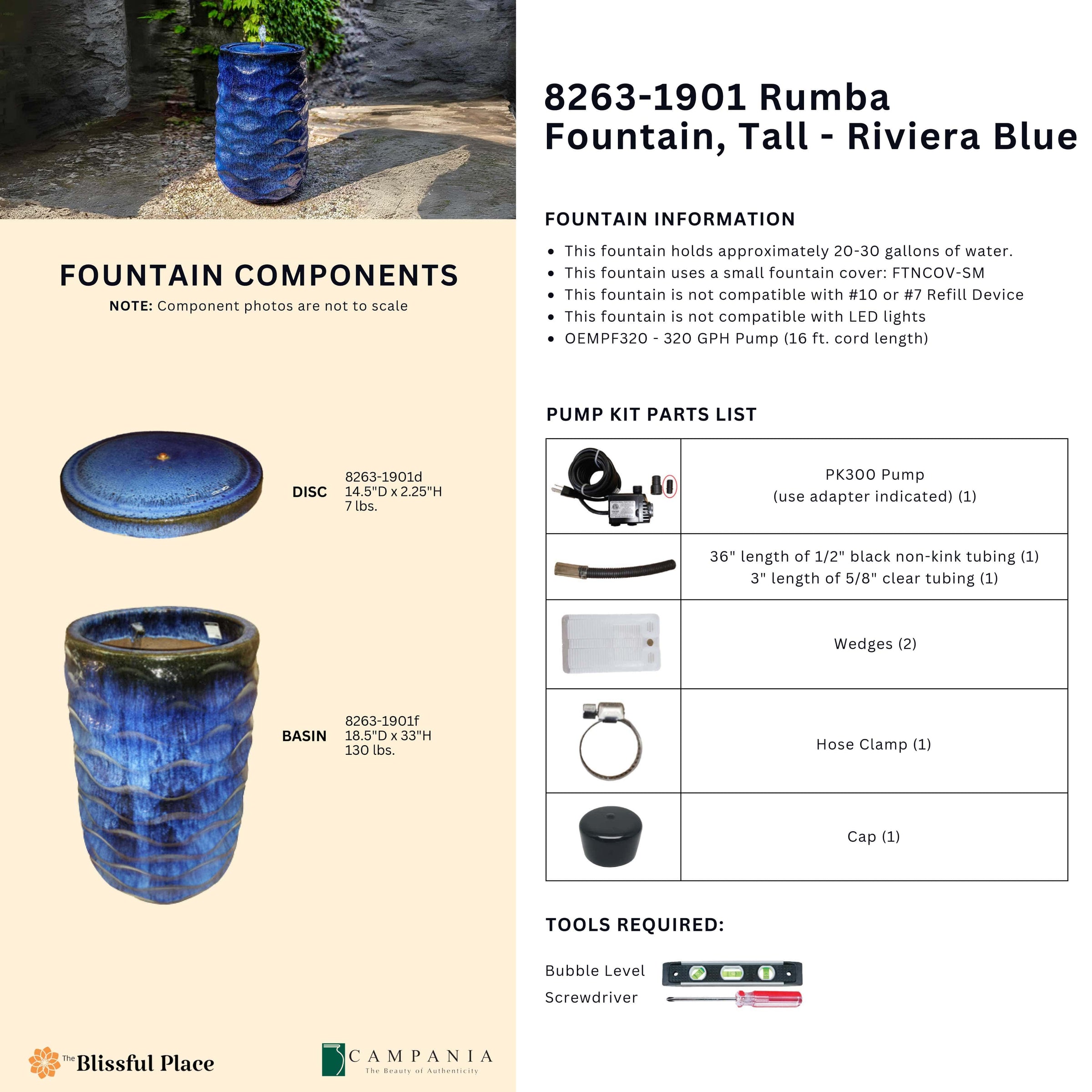 Tall Rumba Fountain-Riviera Blue Campania【Brighten Up Your Yard】 — The ...